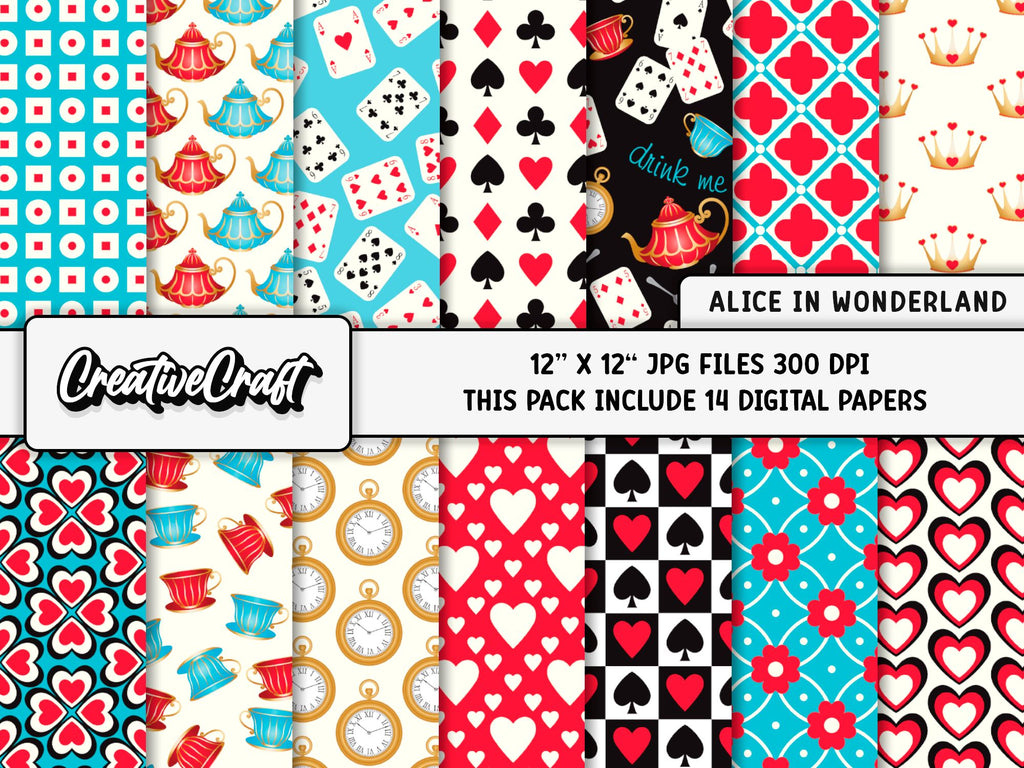Alice in Wonderland Digital Papers, Scrapbook backgrounds designs - So ...