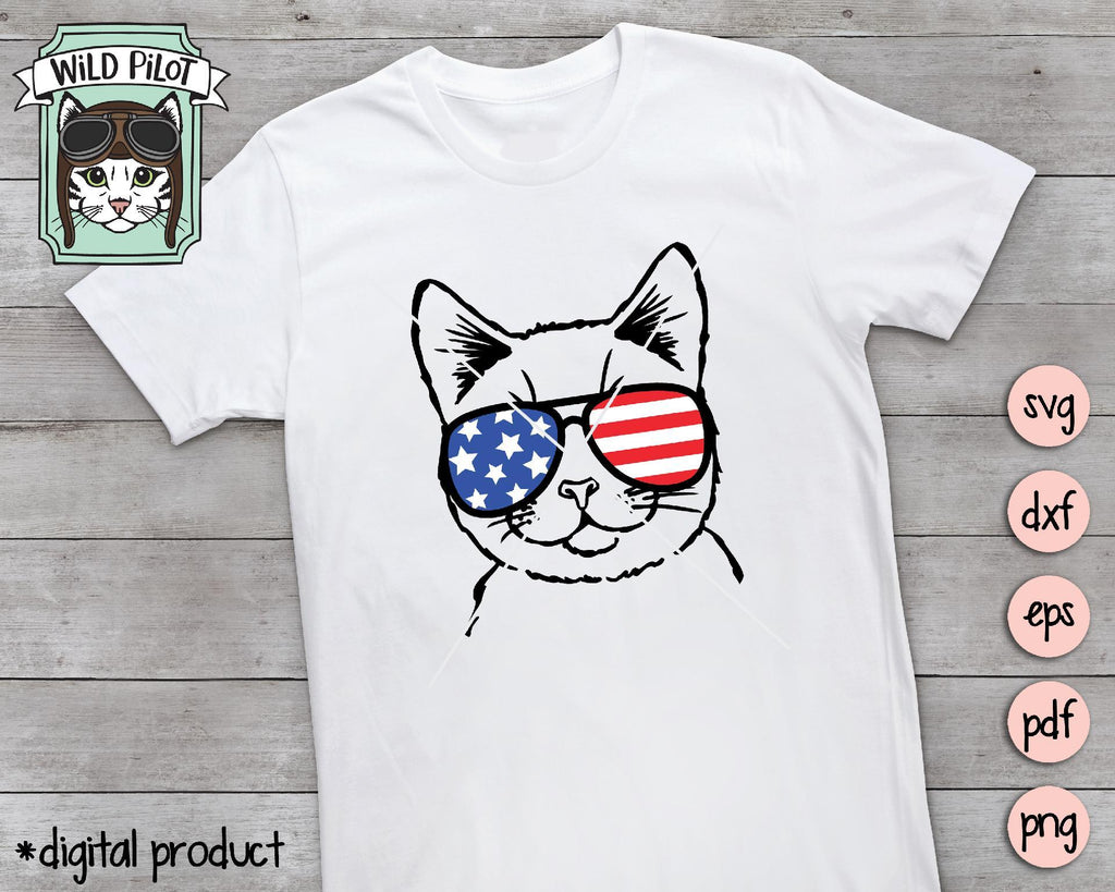 American Flag Cat Ameowica Sunglasses SVG Cut File - So Fontsy
