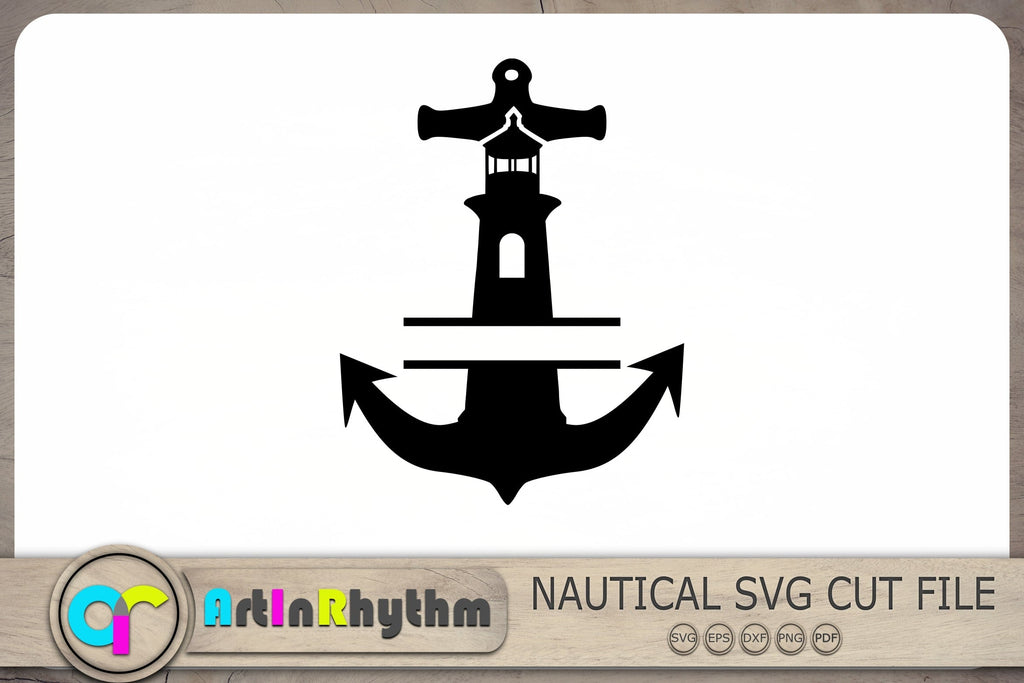 Anchor Lighthouse Split Monogram Svg, Nautical Svg - So Fontsy