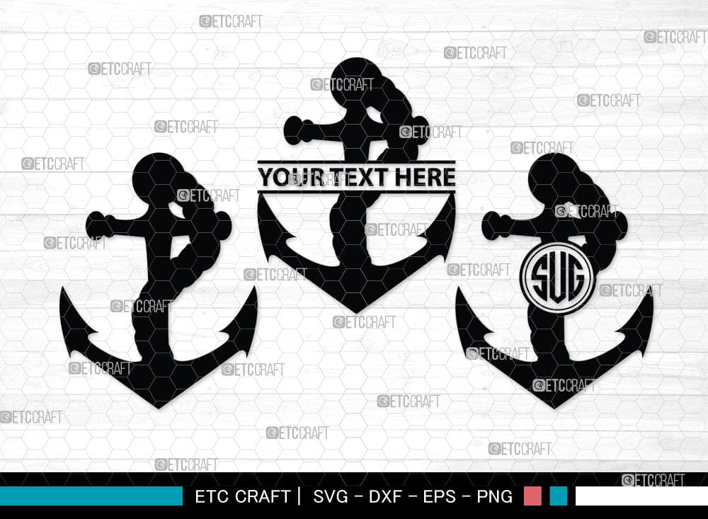 Anchor Monogram, Anchor Silhouette, Anchor SVG, Rope, Rope Anchor, Nautical, Ship, Navy, Boat ...