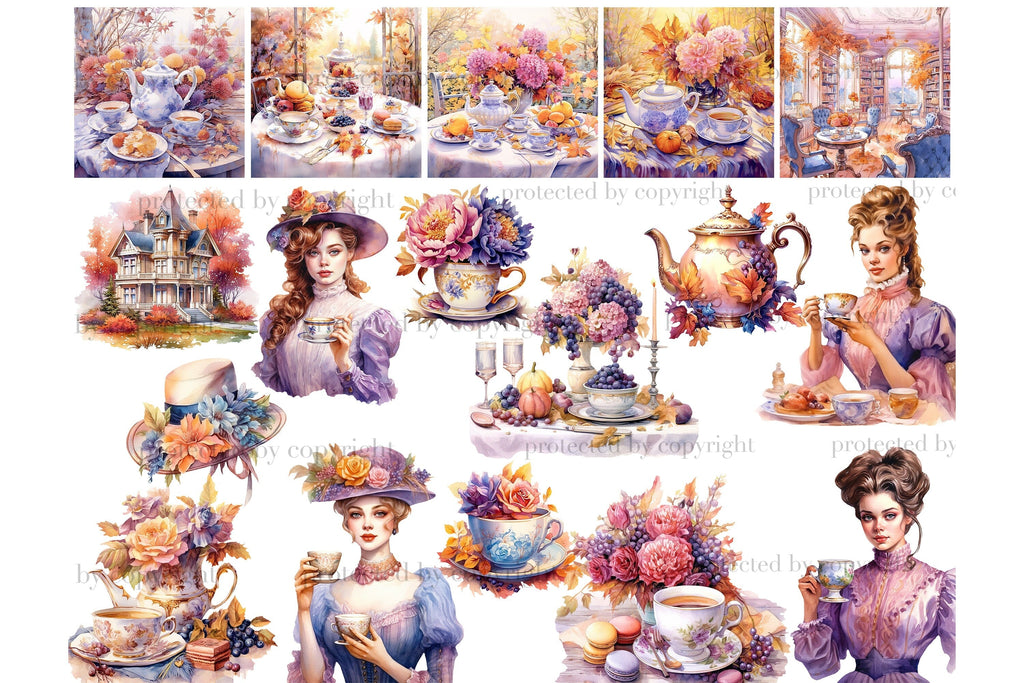 Autumn Clipart Bundle | Tea Party PNG - So Fontsy