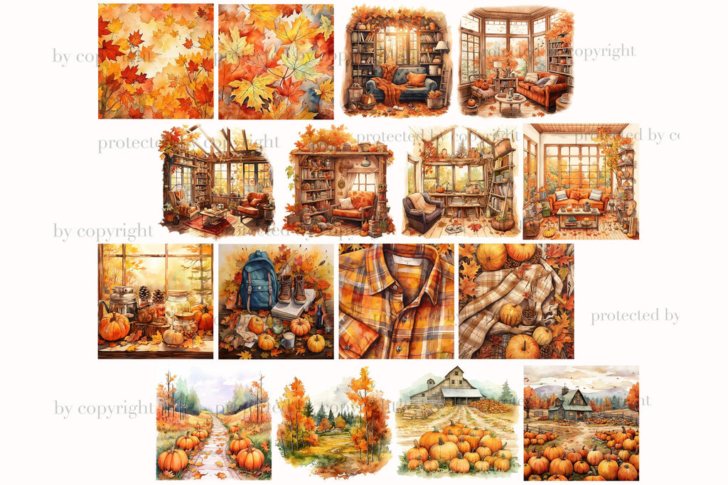 Autumn Scenes Clipart | Fall Landscape - So Fontsy