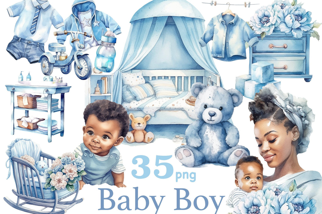 Baby Boy Clipart PNG | Baby Shower Scene - So Fontsy
