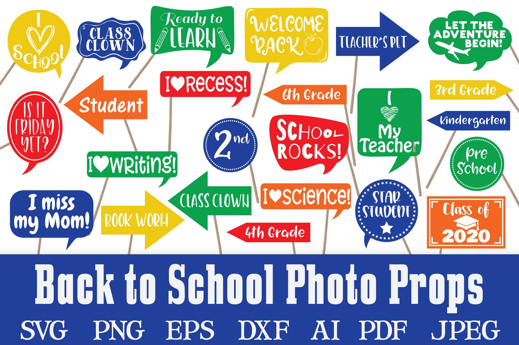Back to School Photo Booth Props SVG Cut File Bundle - So Fontsy