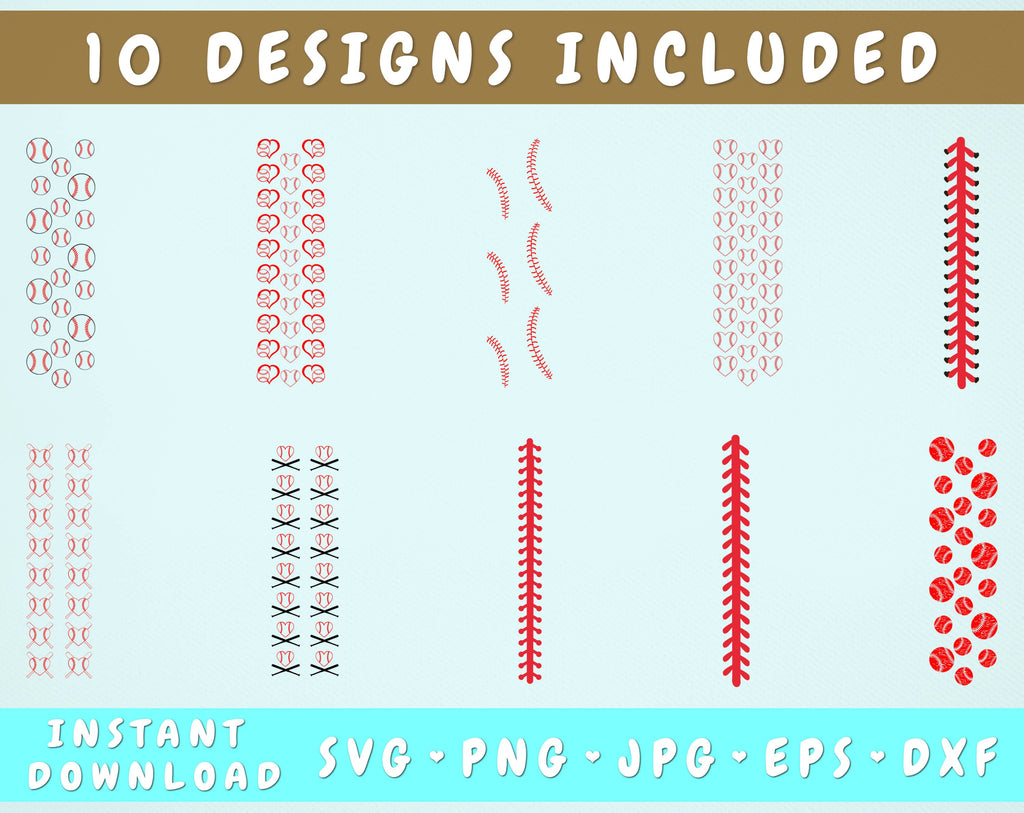 Baseball Glitter Pen Wraps - 10 Designs - So Fontsy