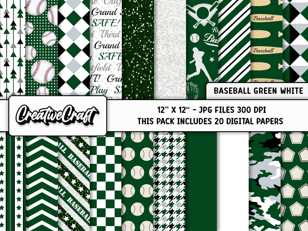 Baseball Sport Digital Papers, scrapbook backgrounds designs - So Fontsy