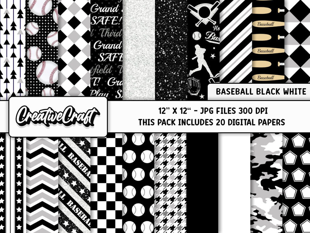 Baseball Sport Digital Papers, scrapbook backgrounds designs - So Fontsy