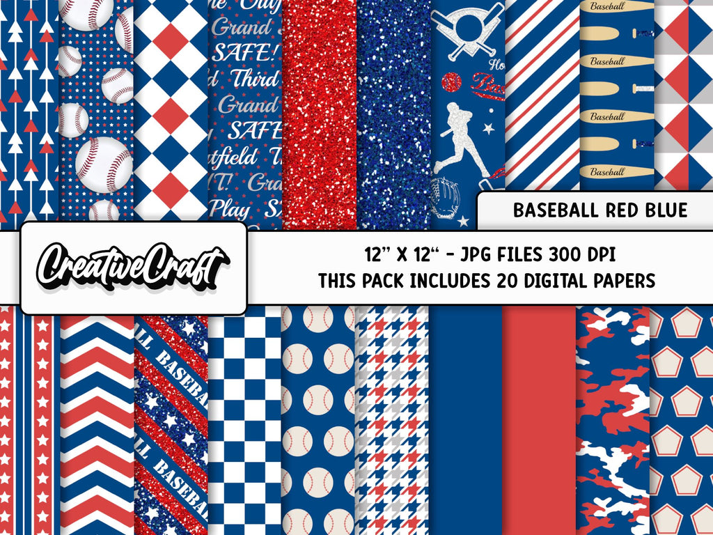 Baseball Sport Digital Papers, scrapbook backgrounds designs - So Fontsy