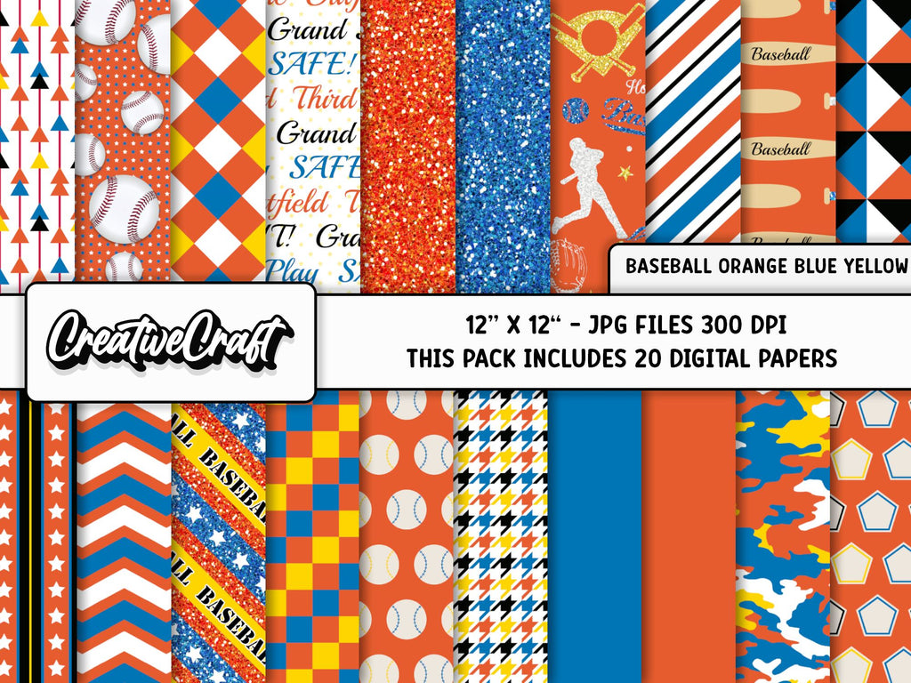 Baseball Sport Digital Papers, scrapbook backgrounds designs - So Fontsy