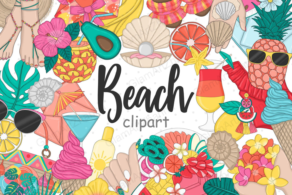 Beach Clip Art Bundle | Tropical Planner Graphics - So Fontsy