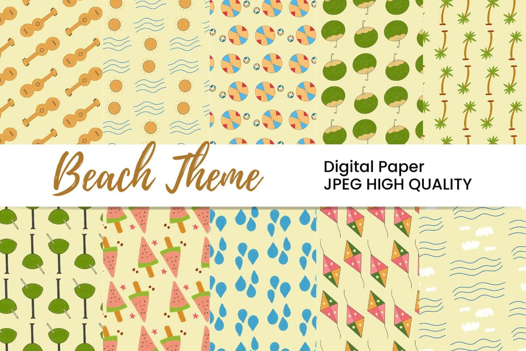 Beach Theme Digital Paper Bundle - So Fontsy