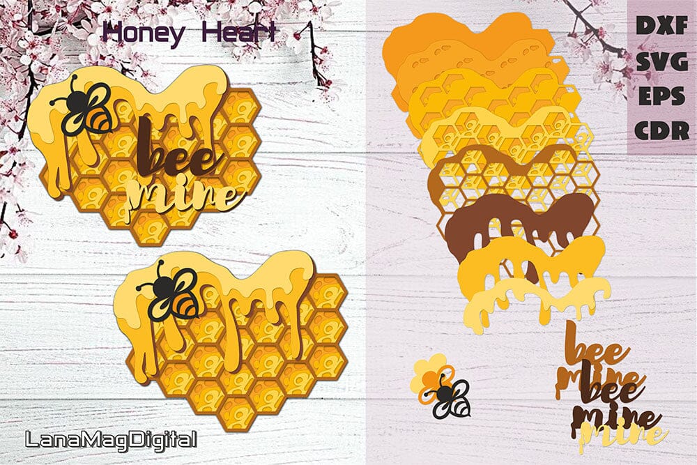 Bee mine svg layered Love honey heart SVG Valentines day svg - So Fontsy