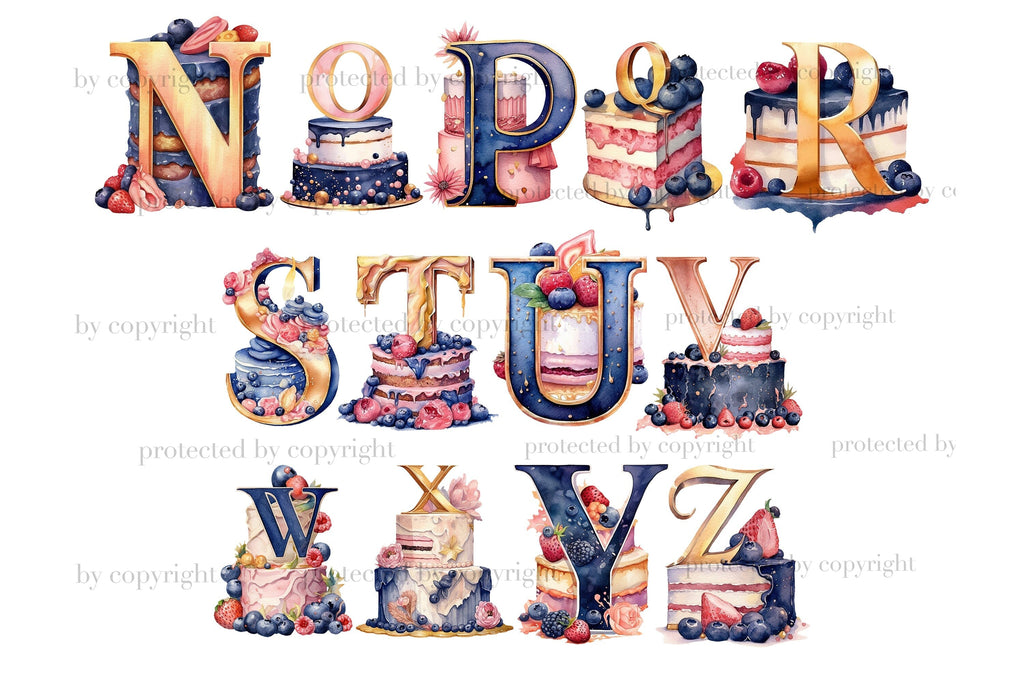 Birthday Cake Alphabet | Invitation Birthday Clipart - So Fontsy