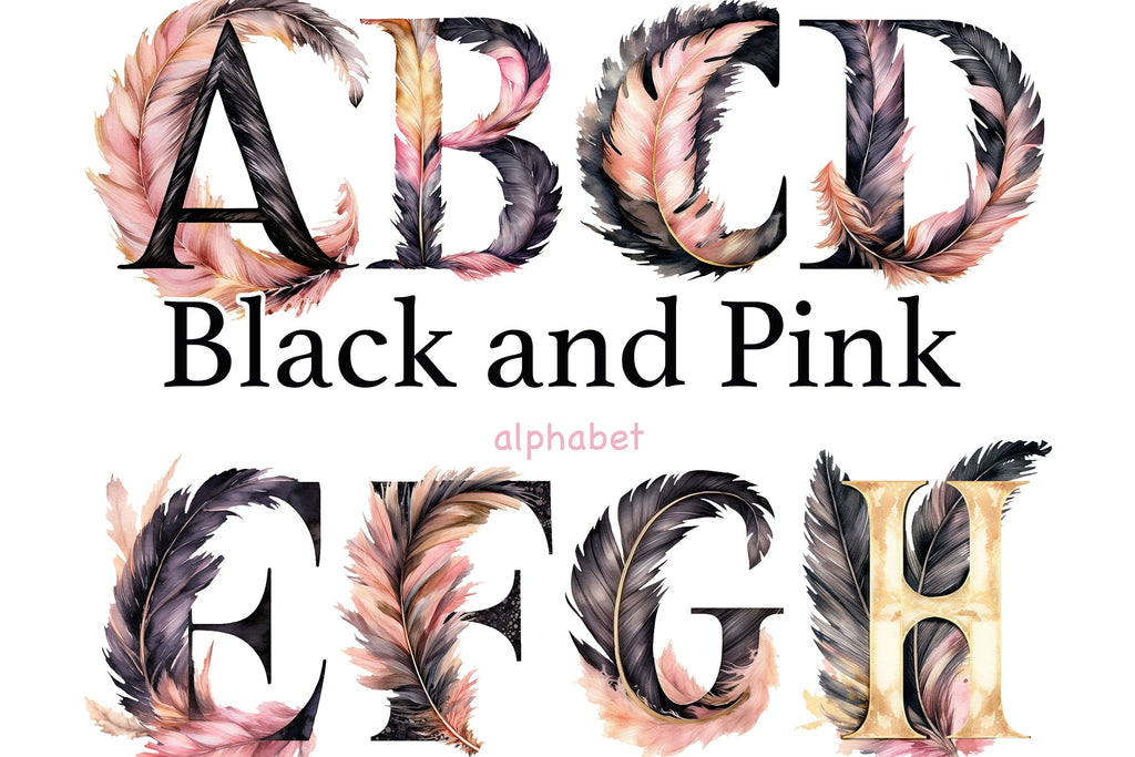 Black And Pink Alphabet Clipart | Retro Letters PNG - So Fontsy