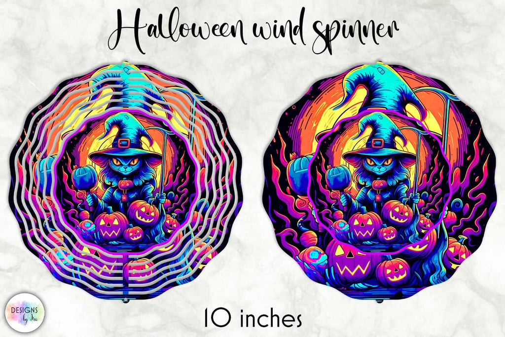 Black Cat Halloween Witch Wind Spinner PNG - So Fontsy