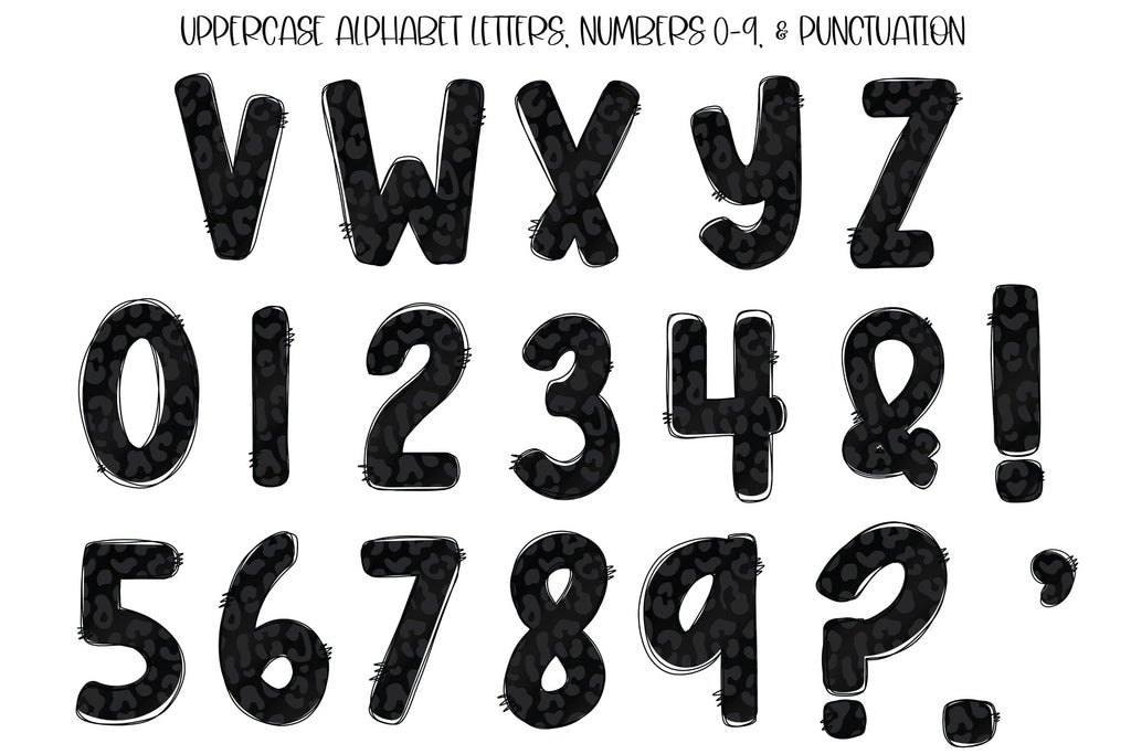 Black Leopard Print Doodle Letters PNG, Sublimation Alphabet - So Fontsy