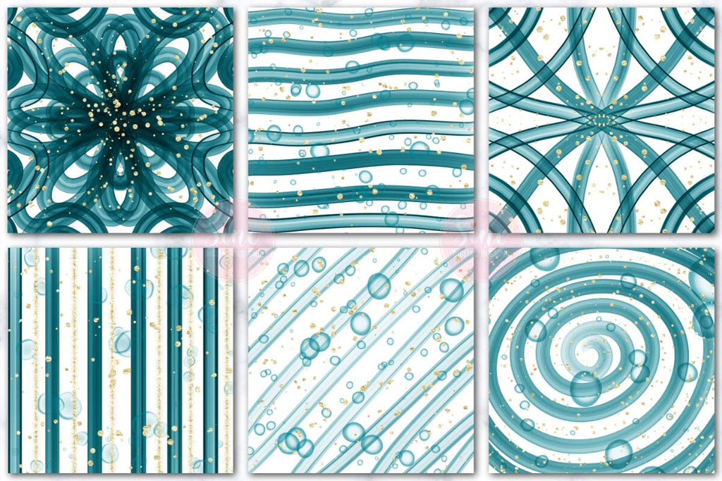 Blue Ink Glitter Digital Papers Backgrounds Set - So Fontsy