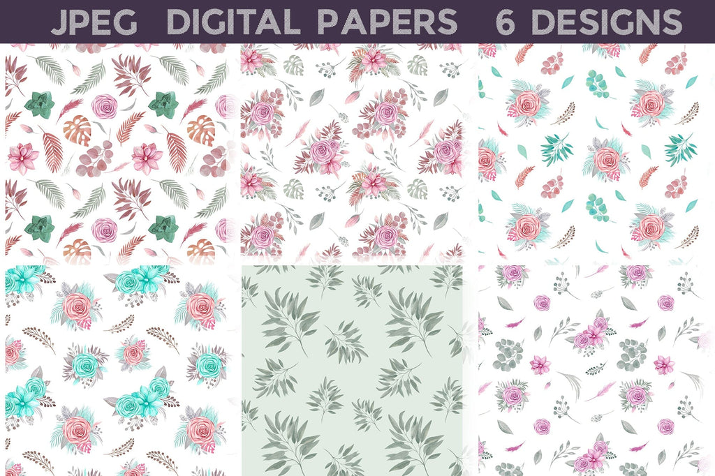 Boho Floral Digital Papers | Flower Digital Papers Bundle - So Fontsy