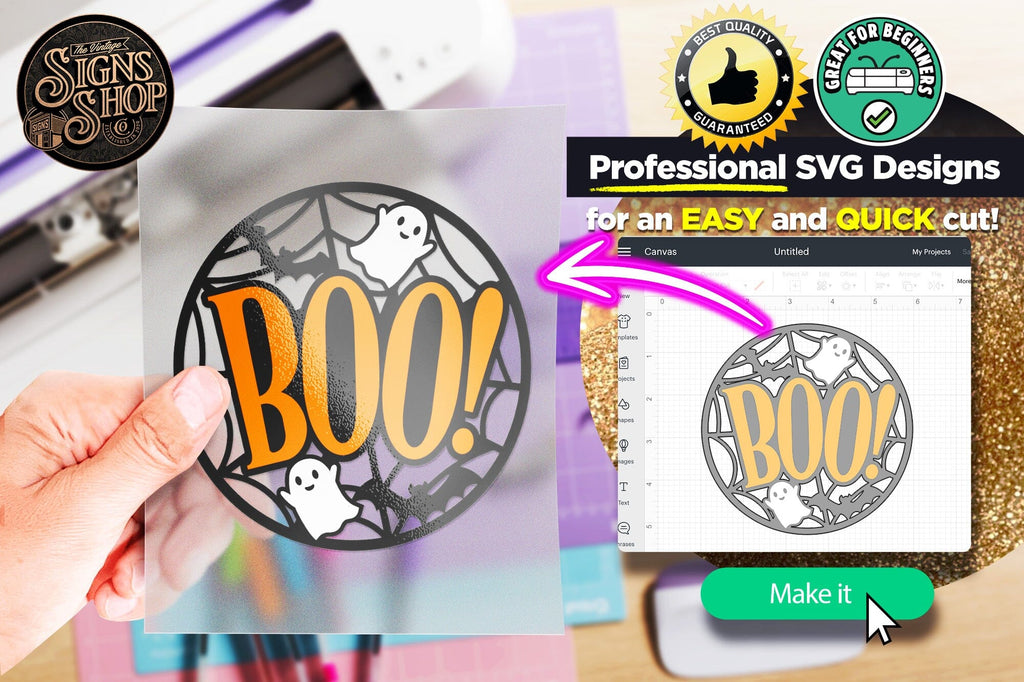 Boo and spider web | Halloween SVG Sign - So Fontsy