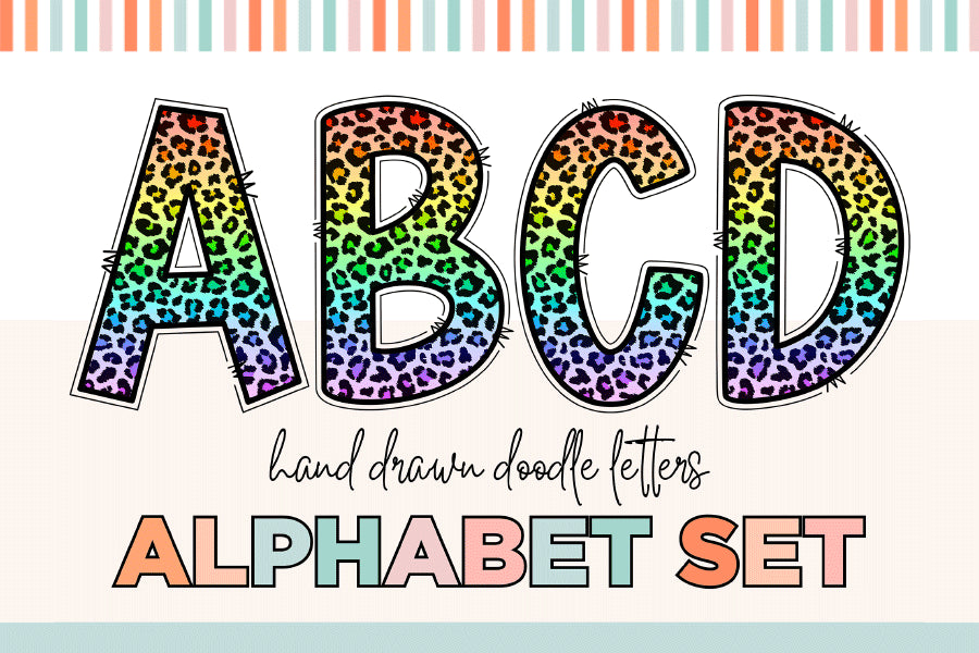 Bright Leopard Print Hand Drawn Doodle Letter Alphabet Set - So Fontsy
