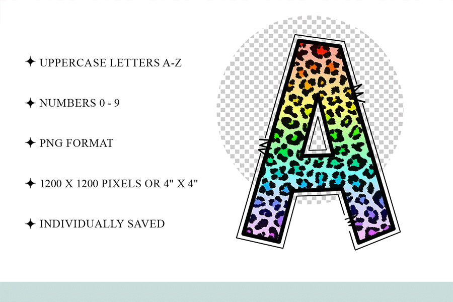 Bright Leopard Print Hand Drawn Doodle Letter Alphabet Set - So Fontsy