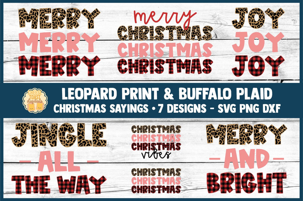Buffalo Plaid Leopard Print Christmas Words SVG Bundle - So Fontsy