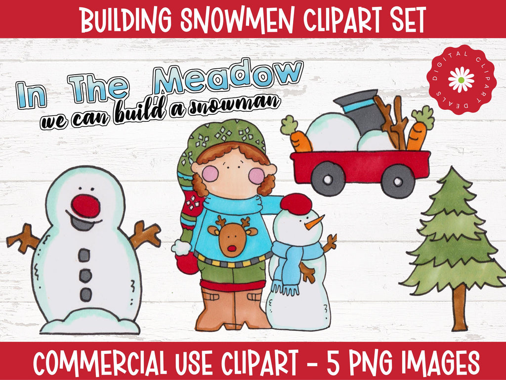Building Snowmen Clipart Set - Snowmen Illustrations - So Fontsy