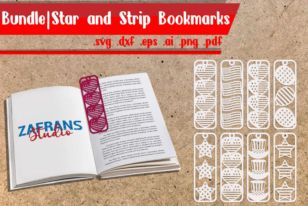 BUNDLE | Star and Strip Bookmarks Papercut - So Fontsy