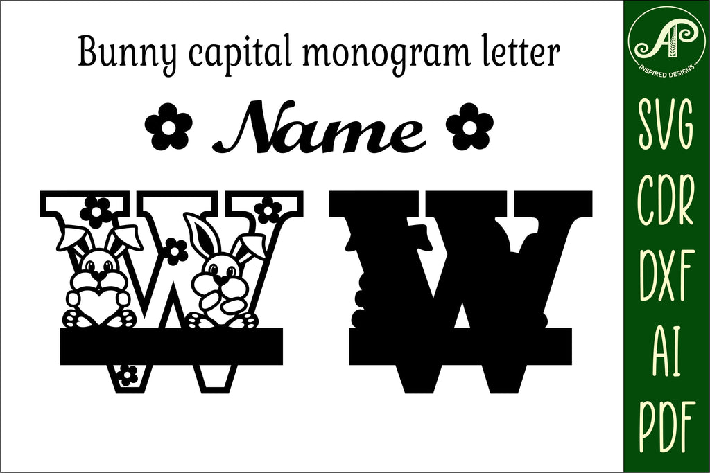 Bunny capital monogram letter W SVG - So Fontsy