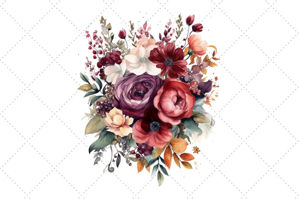 Burgundy Floral Bouquet Watercolor Clipart Bundle, Sublimation ...