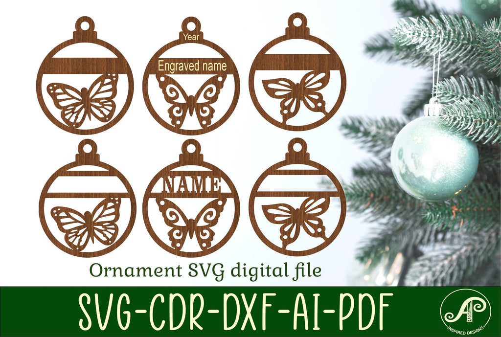 Butterfly Christmas Ornaments, 3 designs SVG laser cut - So Fontsy
