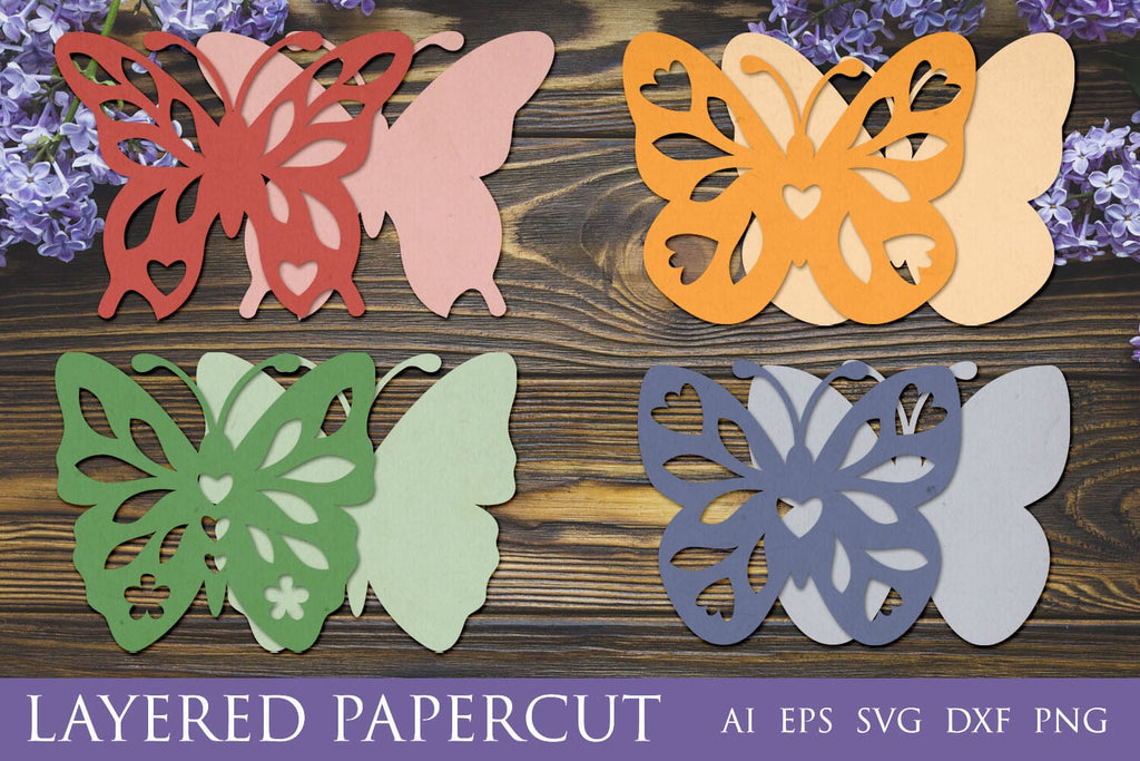 Butterfly with flowers layered papercut, 3d butterfly svg laser cut ...