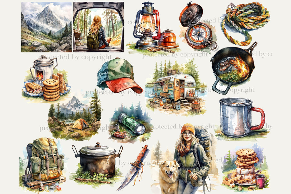 Camping Clipart PNG Bundle | Hiking Landscape - So Fontsy