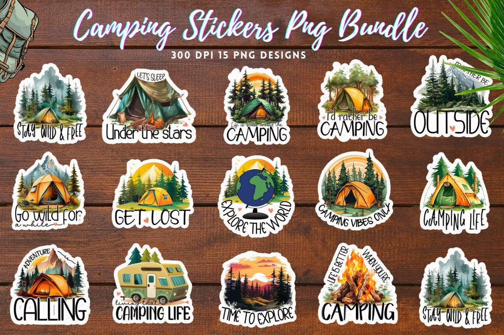 Camping Stickers Bundle - So Fontsy