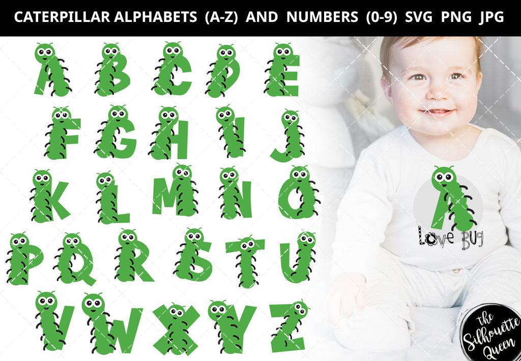 Caterpillar alphabet a-z svg, caterpillar number 0-9 svg, alphabet ...