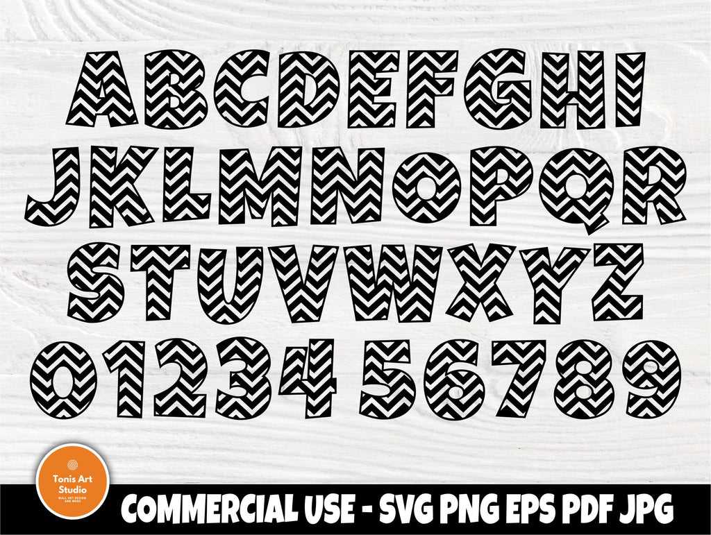 Chevron Alphabet SVG, Kids Font, Letters & Numbers - So Fontsy