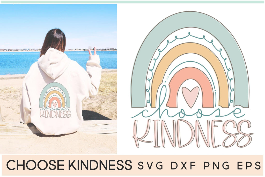 Choose Kindness SVG, Boho Rainbow Kindness SVG - So Fontsy