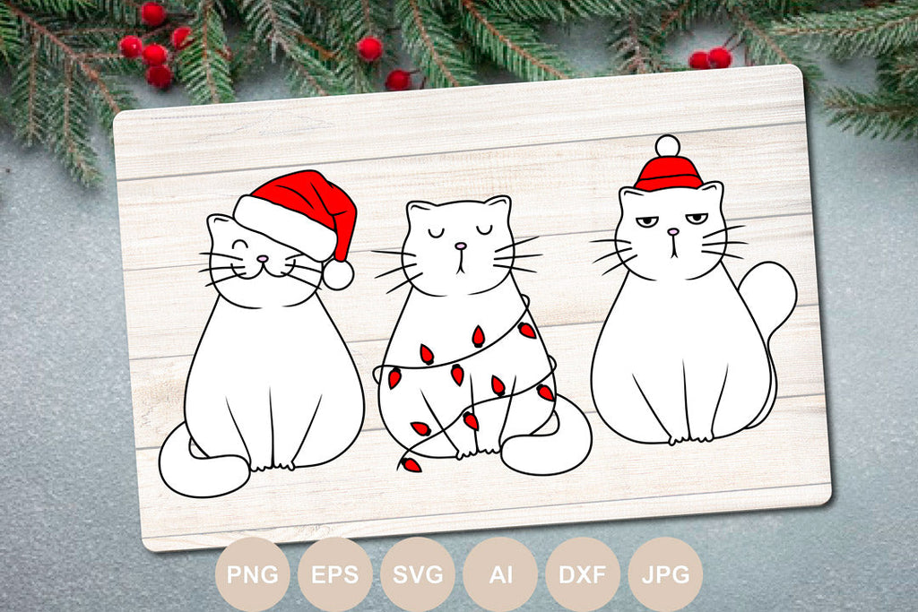 Christmas Cat Svg, Row of Cats Svg Cut file, Cat Svg, Animal, Christmas ...