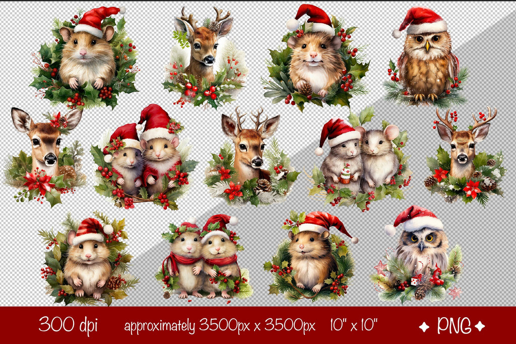 Christmas clipart watercolor Clipart bundle Xmas Animals Clipart - So ...