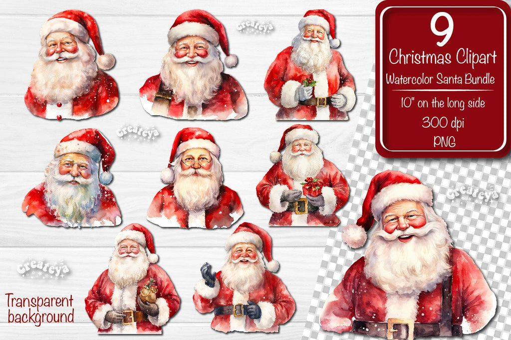 Christmas clipart watercolor Santa Clipart bundle Xmas Santa ...