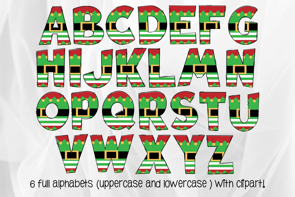 Christmas Doodle Letters PNG, Elf Alpha Bundle - So Fontsy