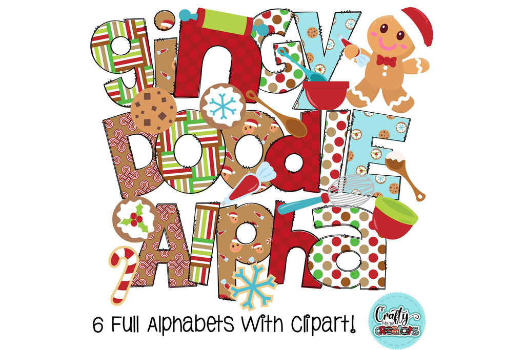 Christmas Doodle Letters PNG, Gingerbread Man Alpha Bundle - So Fontsy
