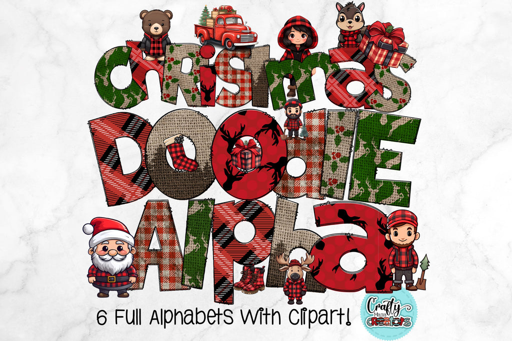 Christmas Doodle Letters PNG, Plaid Holiday Alpha Bundle - So Fontsy