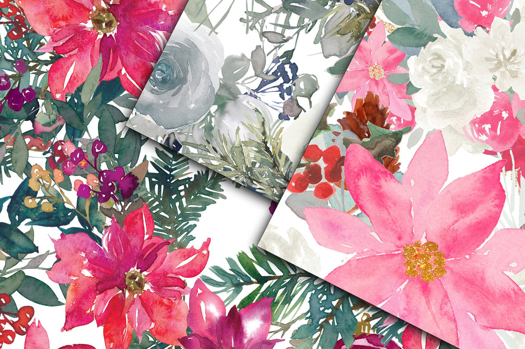 Christmas Floral Digital Papers - Seamless Patterns - So Fontsy