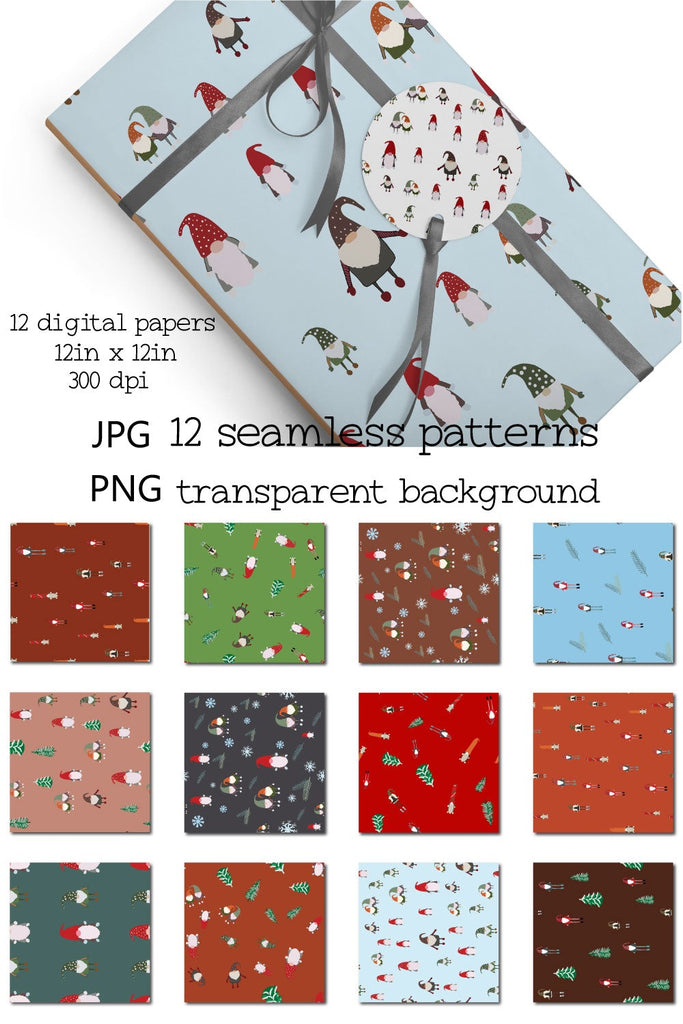 Christmas gnome digital paper- JPG, PNG - So Fontsy