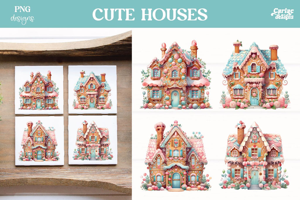 Christmas Houses PNG | Christmas Watercolor Clipart - So Fontsy