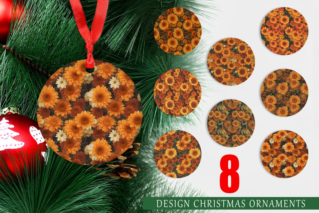 Christmas Ornament Fall Flowers Patterns - So Fontsy