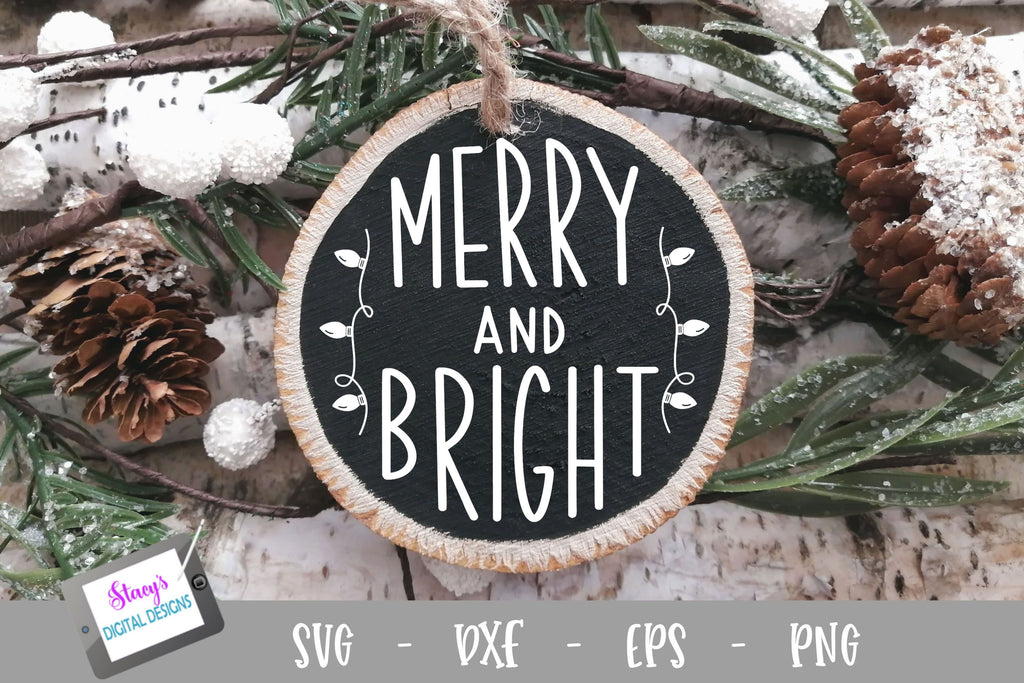 Christmas Ornament SVG - Merry and Bright - Round - So Fontsy