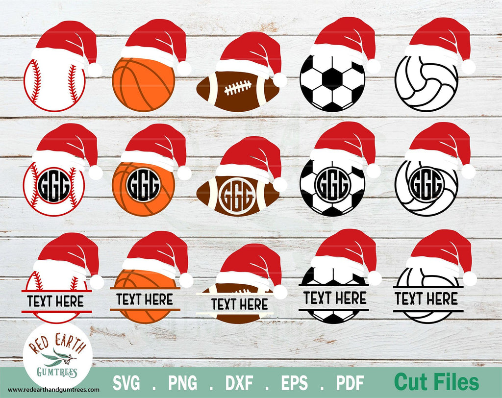 Christmas sports game balls bundle SVG,Santa hat balls SVG - So Fontsy