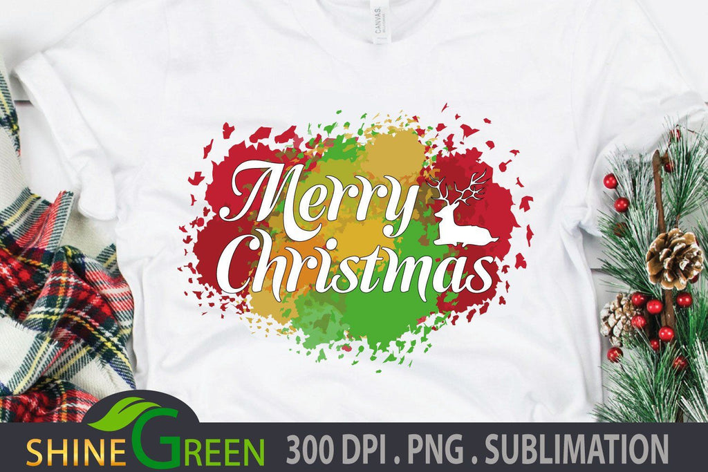 Merry Christmas Sublimation PNG with Reindeer, Splash Background - So ...